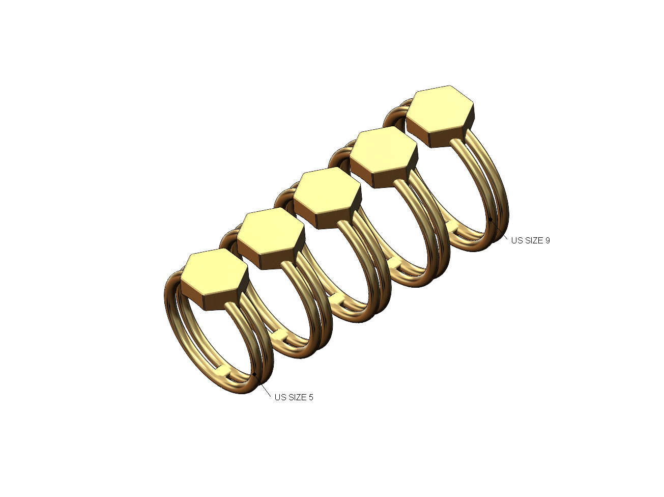 STL file Double wire hexagonal simple signet ring US sizes 5to9 3D ...
