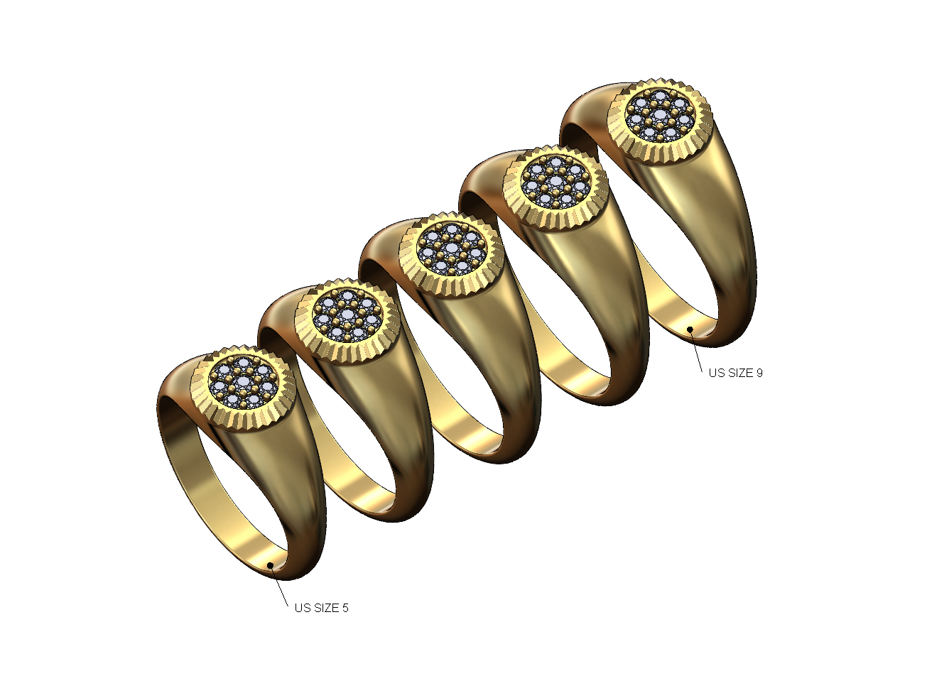 STL file Round diamond bezel signet ring US sizes 5to9 3D print model ...