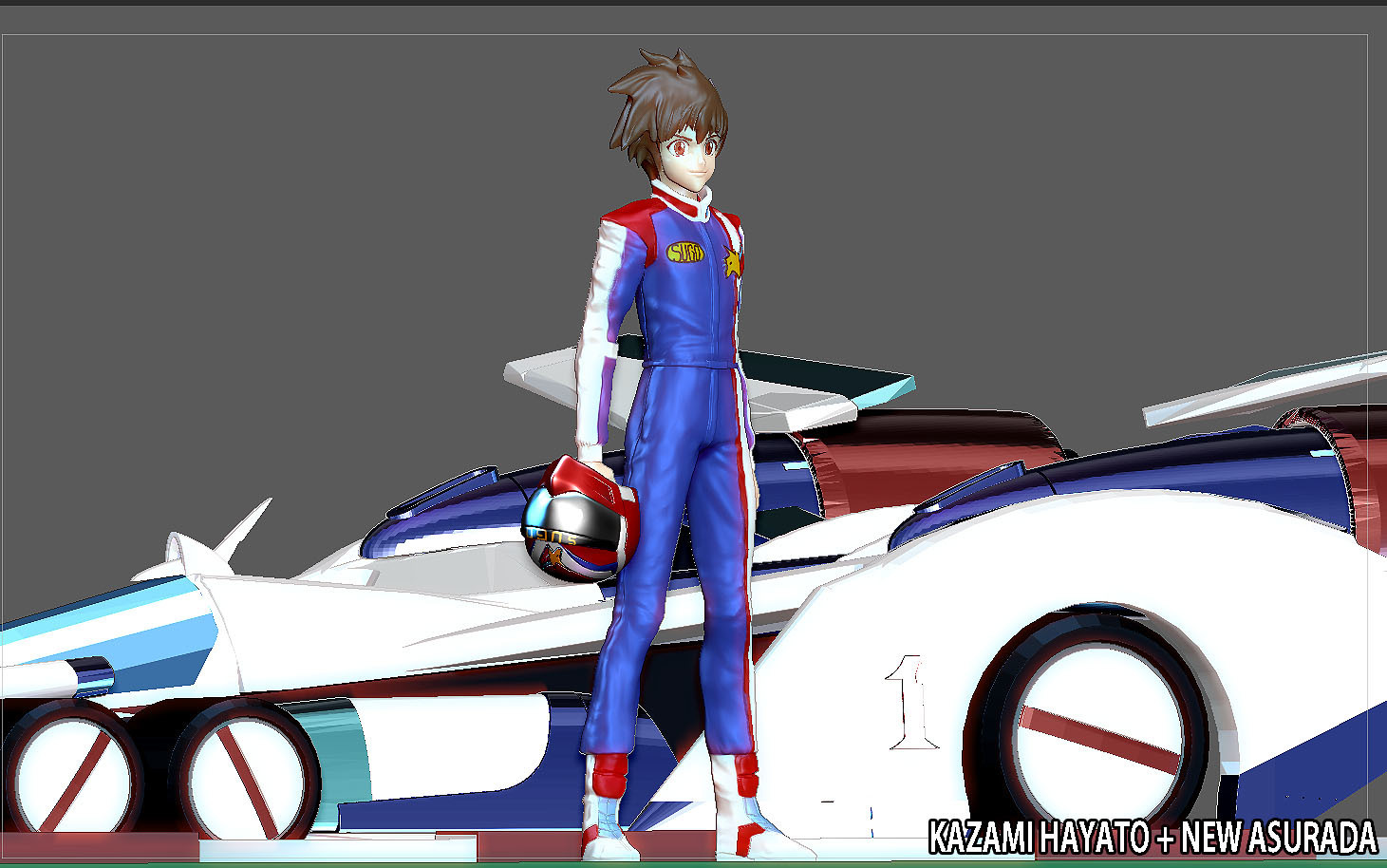 STL file KAZAMI HAYATO ASURADA CYBER FORMULA STATUE DIORAMA RACE ANIME ...