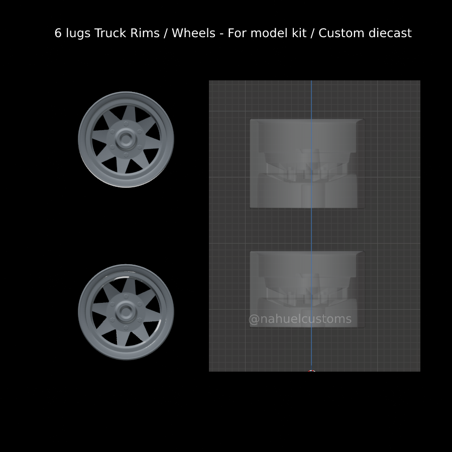 STL file 6 lugs Truck Rims / Wheels - For model kit / Custom diecast・3D ...