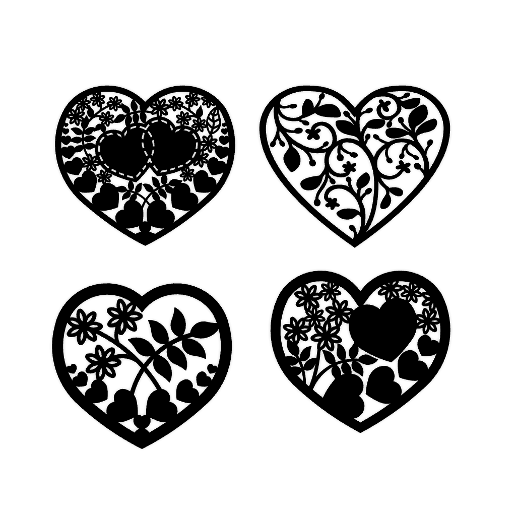 3D file 4 Different Velentine Heart 2D Art・3D print design to download ...