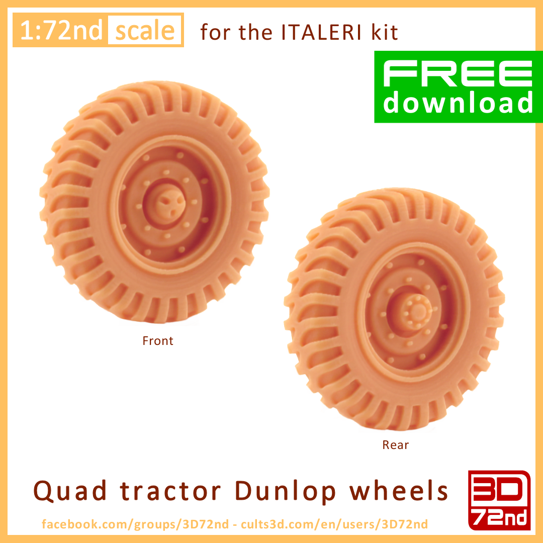 Free STL file 3D72ND - 1/72ND SCALE QUAD TRACTOR DUNLOP WHEELS・3D ...