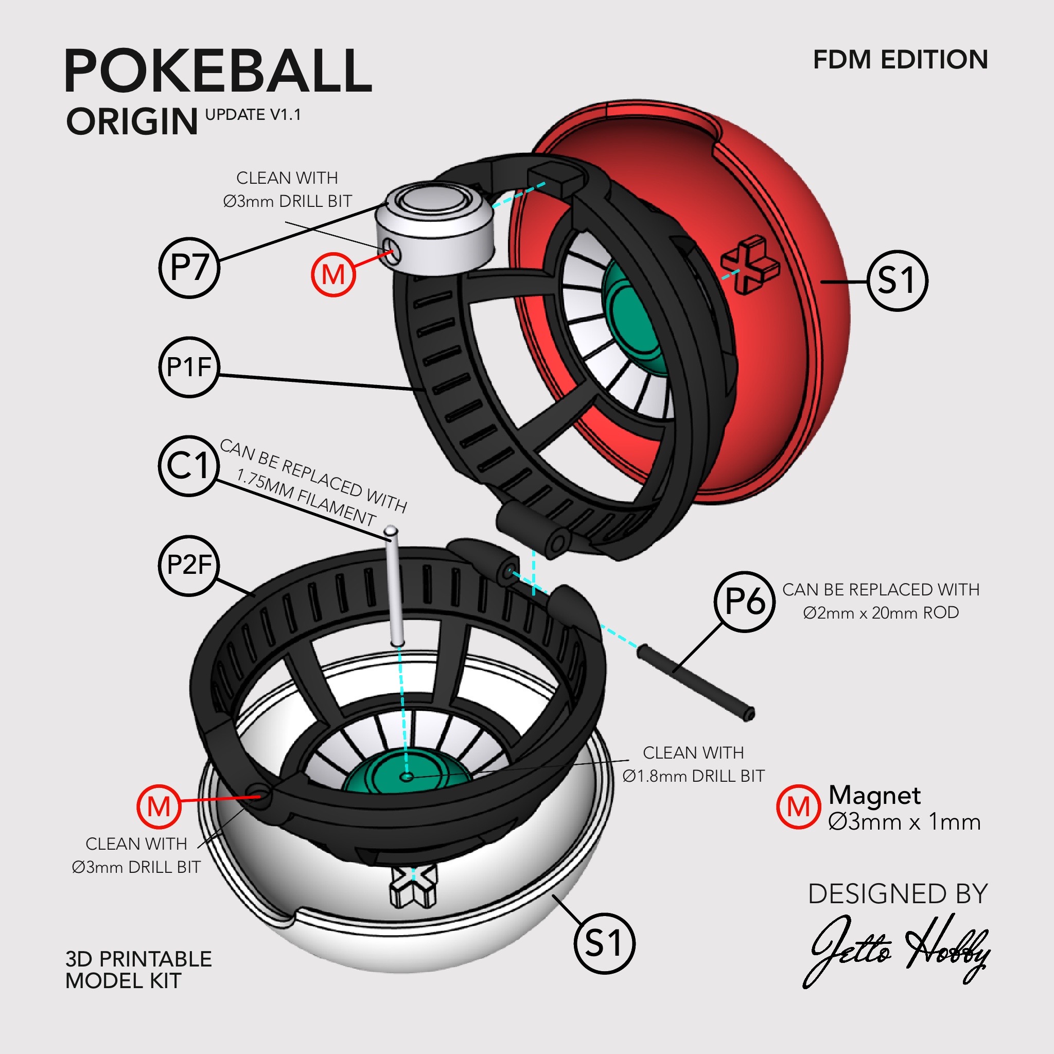 3D file Pokeball - Origin 🐉・Model to download and 3D print・Cults