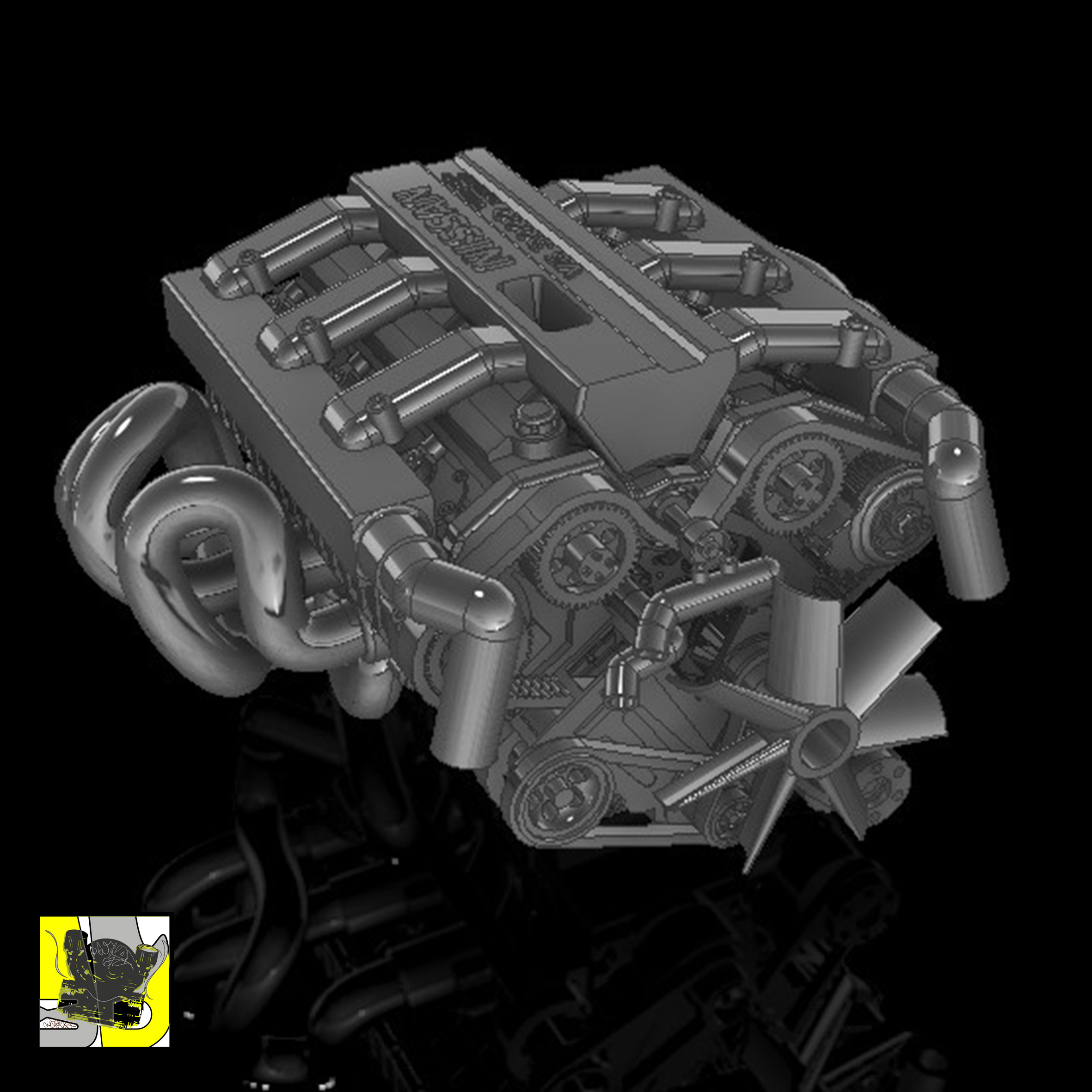 STL file 1/24 Scale Engine VG30DETT Twin Turbo・3D print object to ...