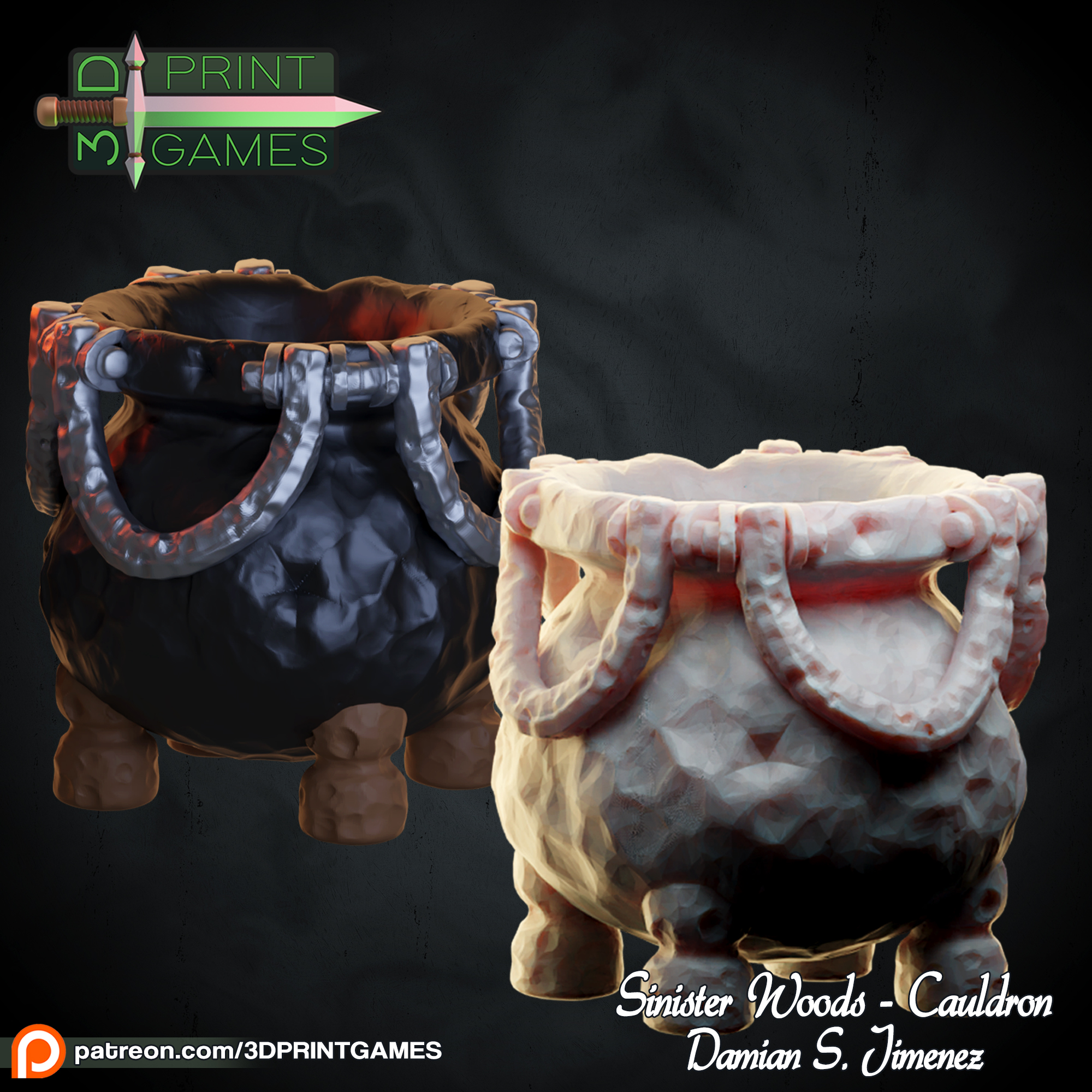 3D file Cauldron and Flaming Cauldron - Witch cauldron terrain for ...