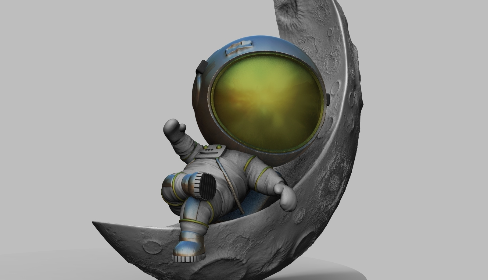 3D file CUTE CHIBI SPACEMAN ON HALF MOON 3D PRINT MODEL・3D printable ...