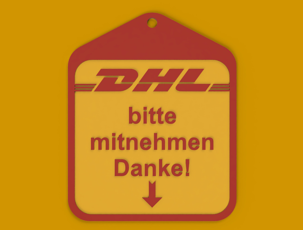 Archivo 3D gratuito DHL bitte mitnehmen / abholen Schild 📦・Objeto para ...