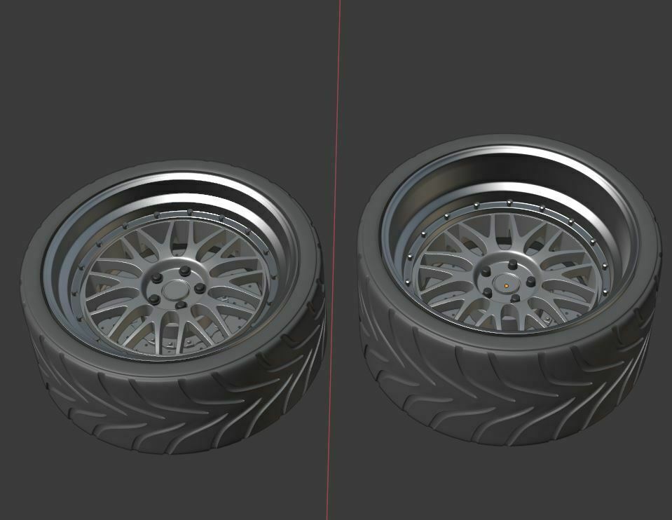 3D file LM Style wheel set - Front and rear with tires for diecast and ...