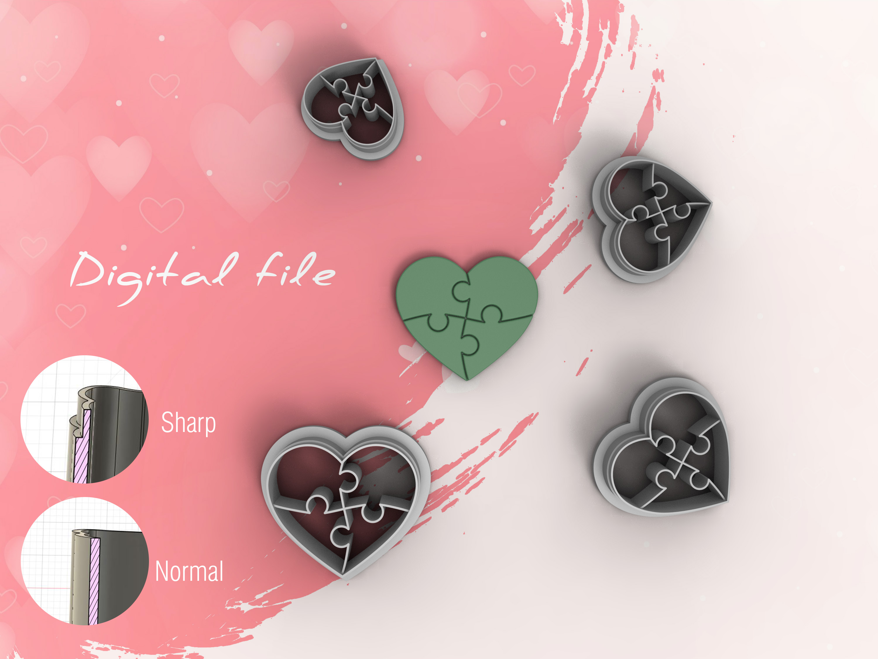 STL file Valentine Puzzle Heart Polymer Clay Cutter | Digital STL File ...