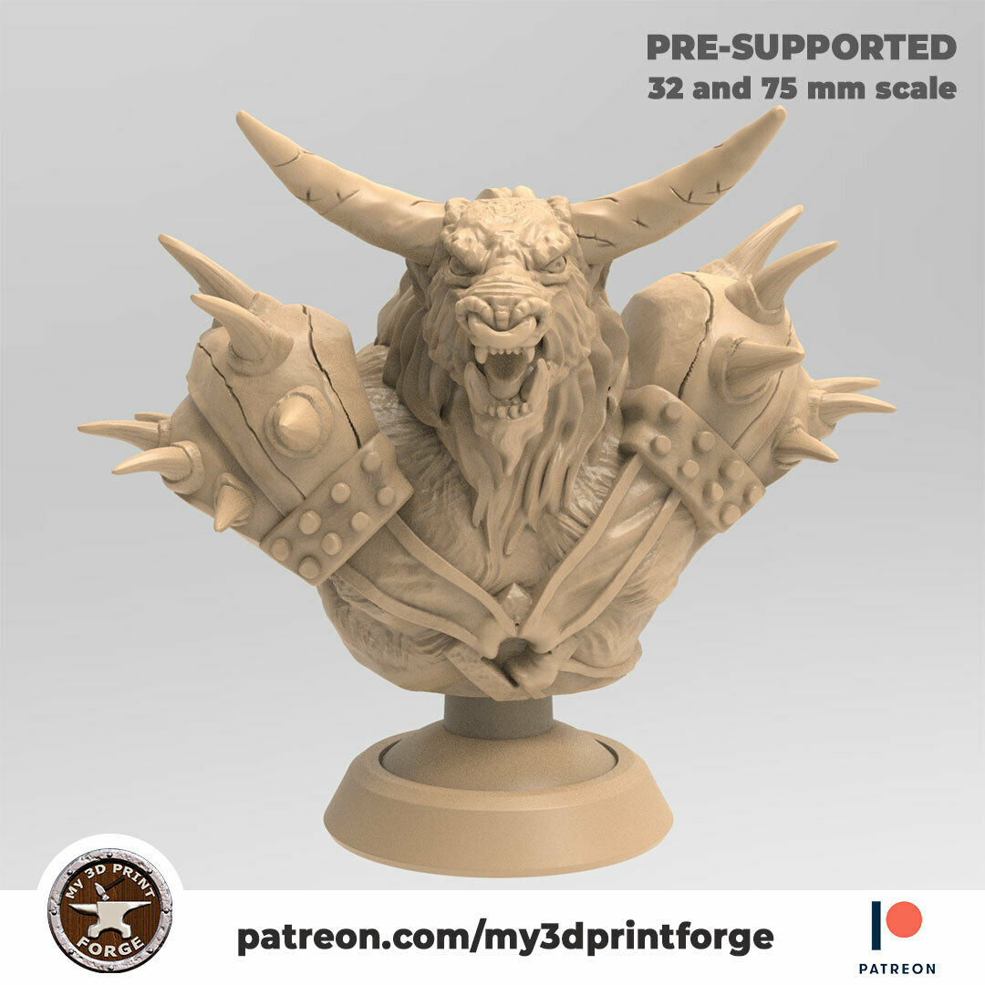 STL file MINOTAUR BUST 75MM PRE-SUPPORTED・3D printable model to ...