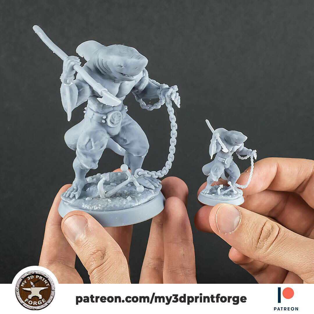 3D file Wereshark - Sharkfolk with spear and anchor 32/75 pre-supported ...