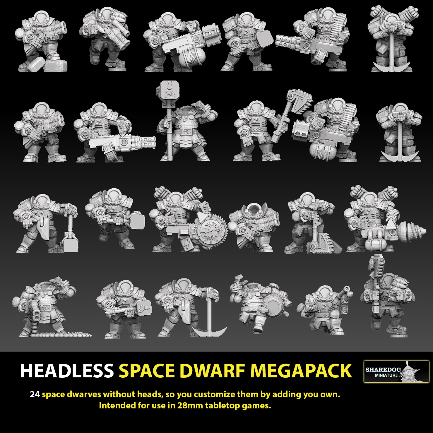 3d File Headless 28mm Space Dwarf Megapack 🛰・template To Download And