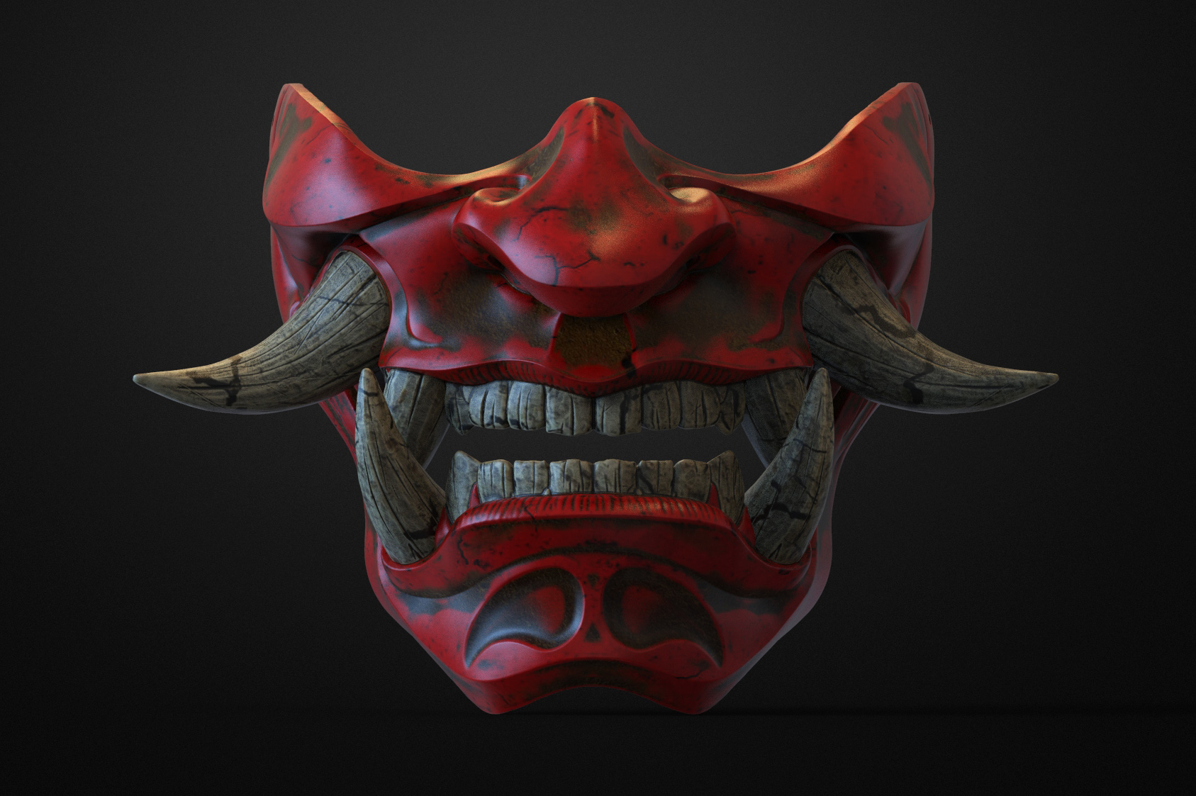OBJ file Traditional Japanese Hannya Half Mask Oni Half Mask Samurai ...