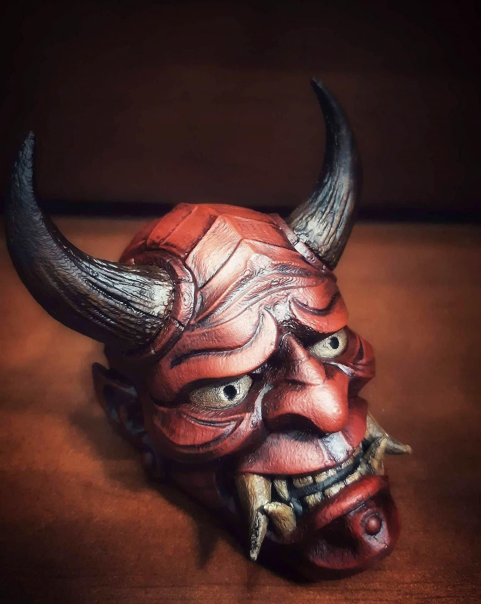 OBJ file HANNYA MASK MAGNET ON FRIDGE ONI MASK SAMURAI MASK 3D PRINT 🧲 ...