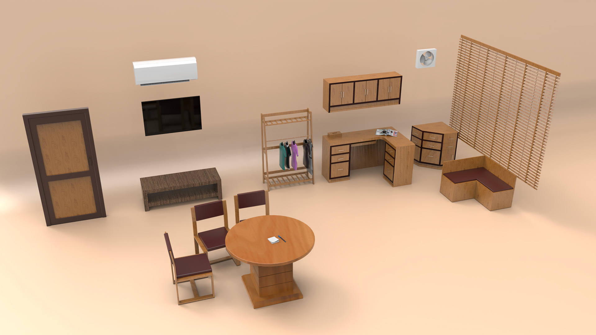 3D file office interior props low poly 3d・Design to download and 3D ...