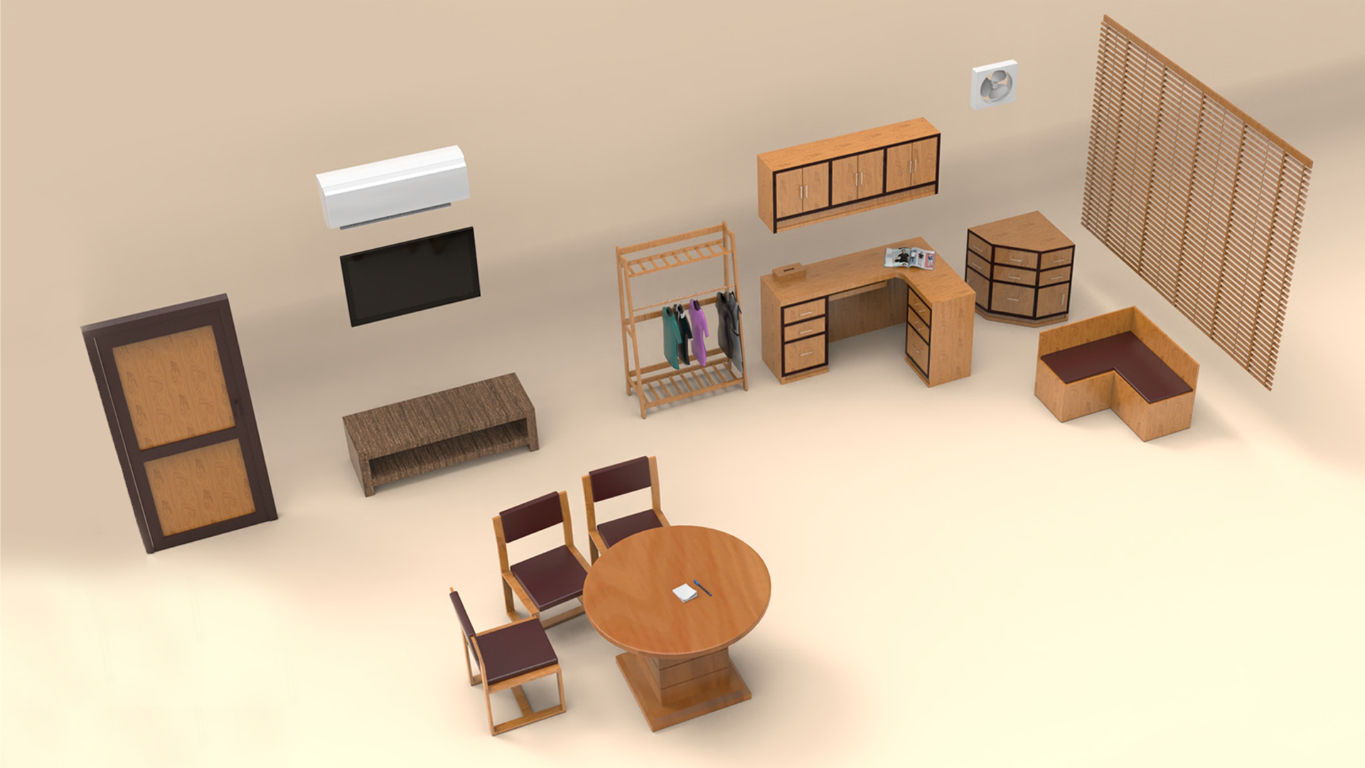 3D file office interior props low poly 3d・Design to download and 3D ...