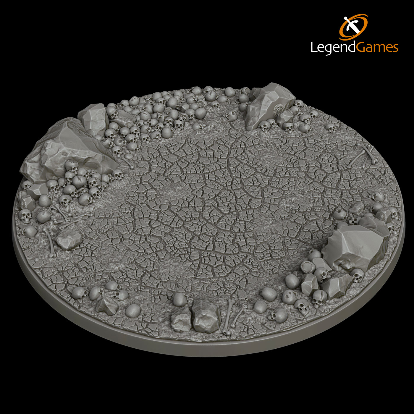 STL file LegendGames 130mm Round Skull and Parched Earth Monster Base ...