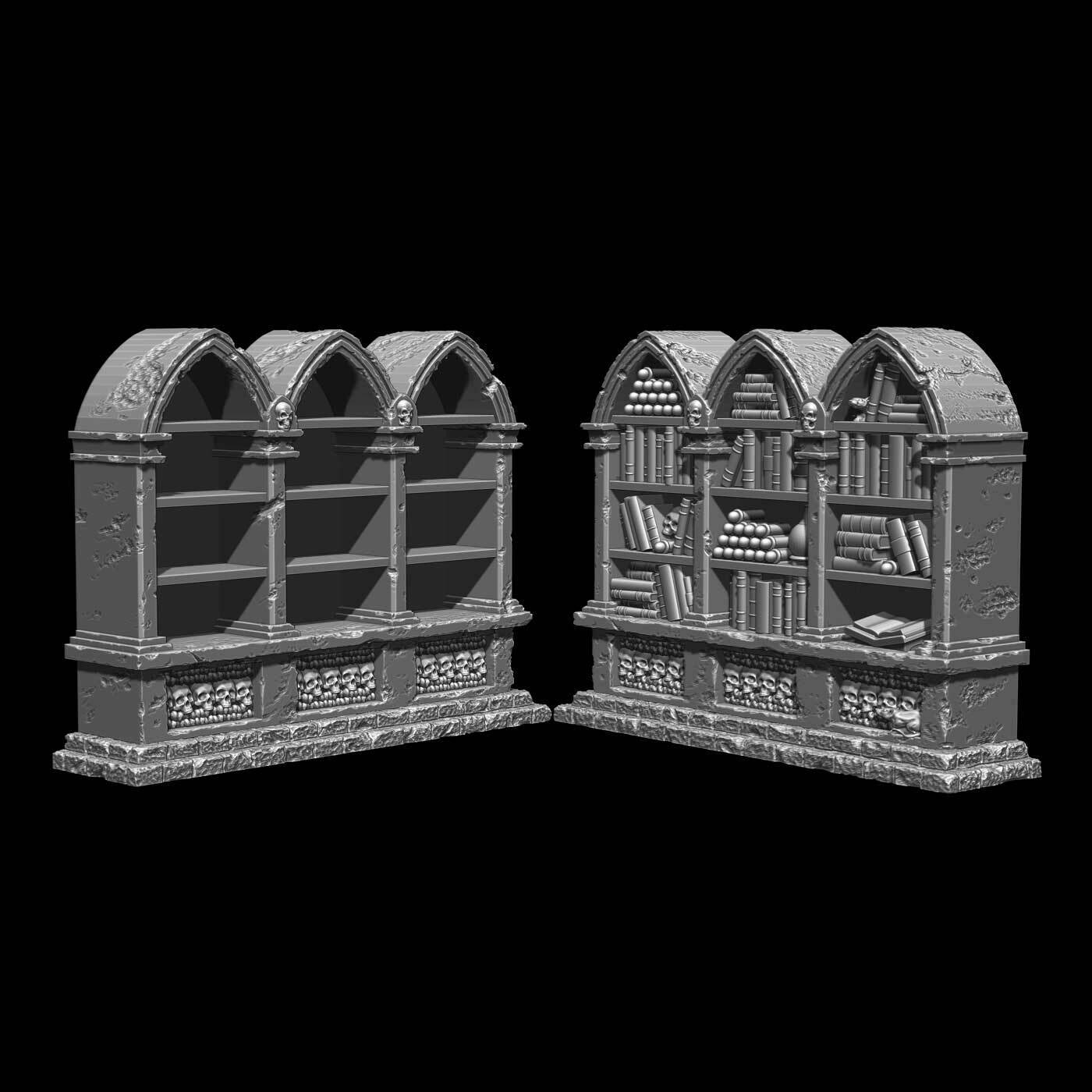3D file Necromancer Bookcase set - filled and empty shelves - dungeon ...