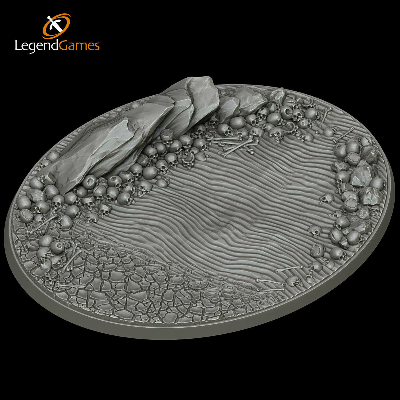 3D file 120mm Skull Sand Base - 120mm oval Flying Base - LegendGames ...