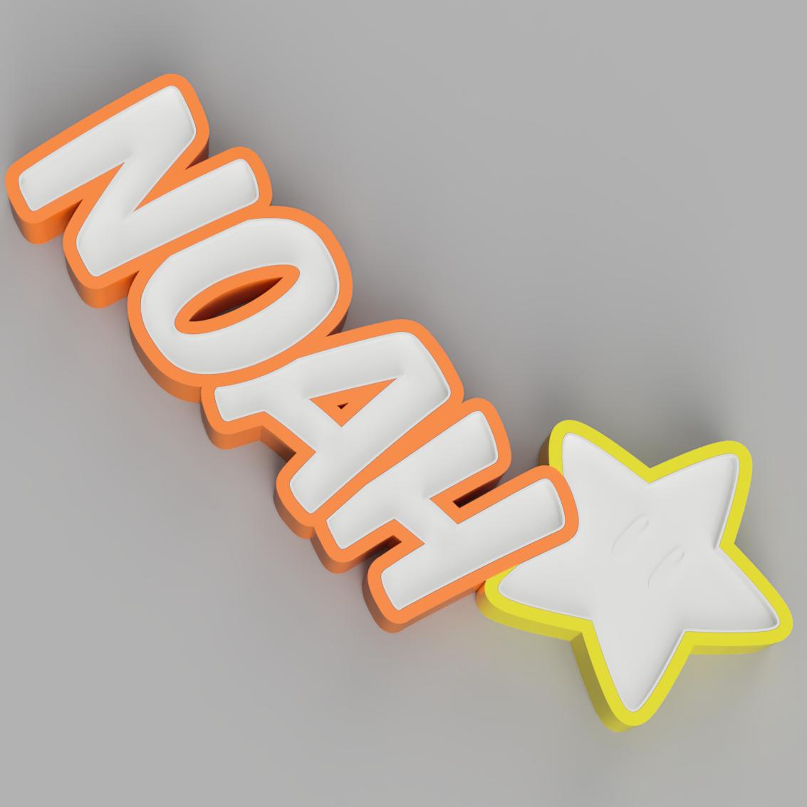 Archivo 3D NAMELED NOAH (WITH STAR) - LÁMPARA LED CON NOMBRE・Objeto ...
