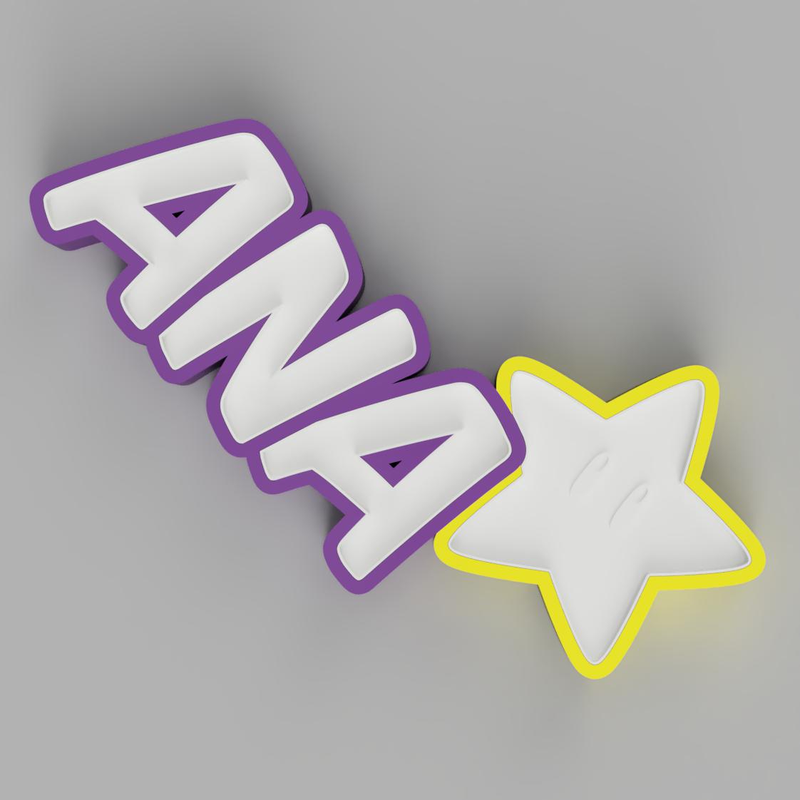 3D file NAMELED ANA WITH A STAR - LED LAMP WITH NAME・3D printable model ...
