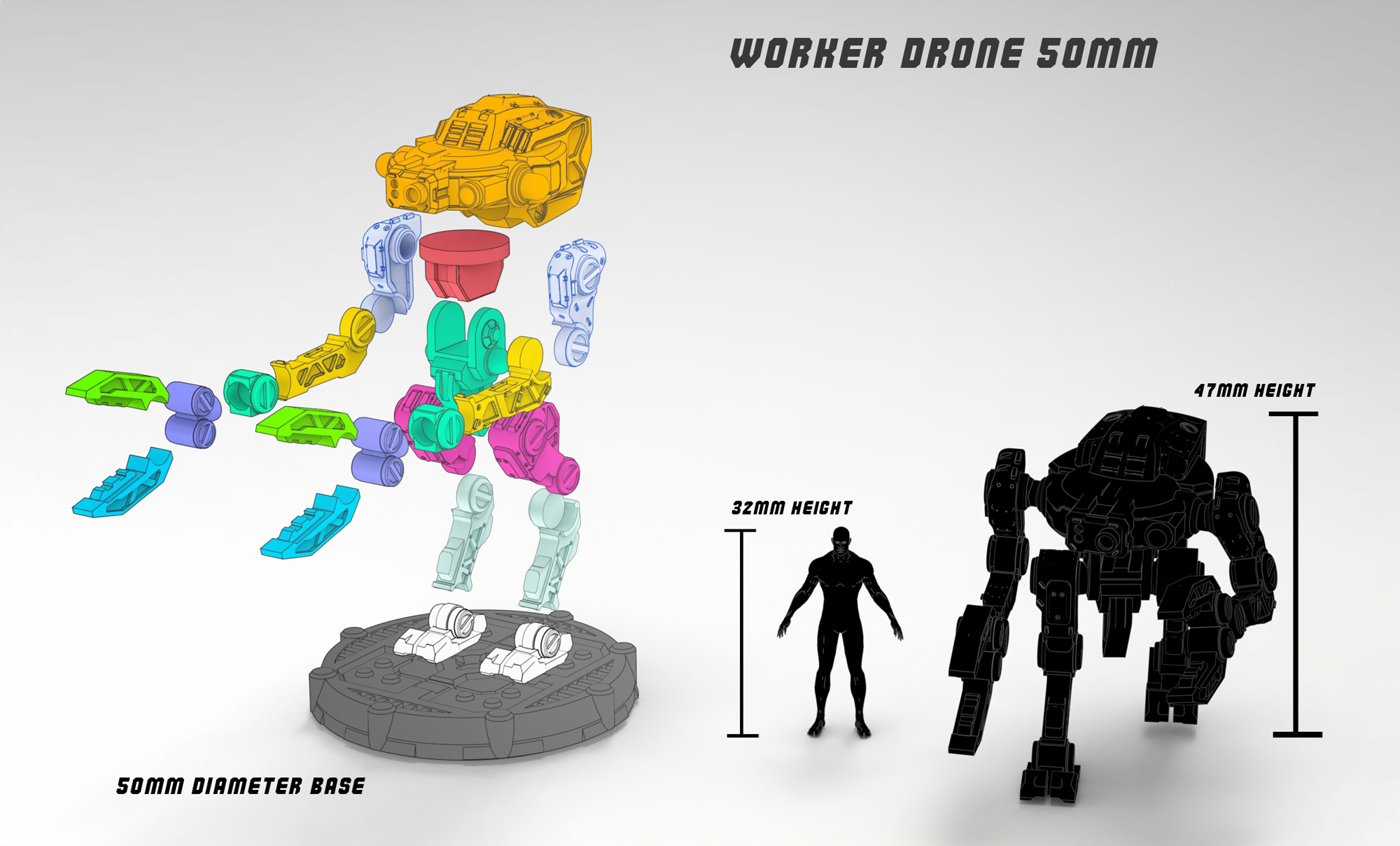 3D file Worker Drone 50mm Base 🤖・Model to download and 3D print・Cults
