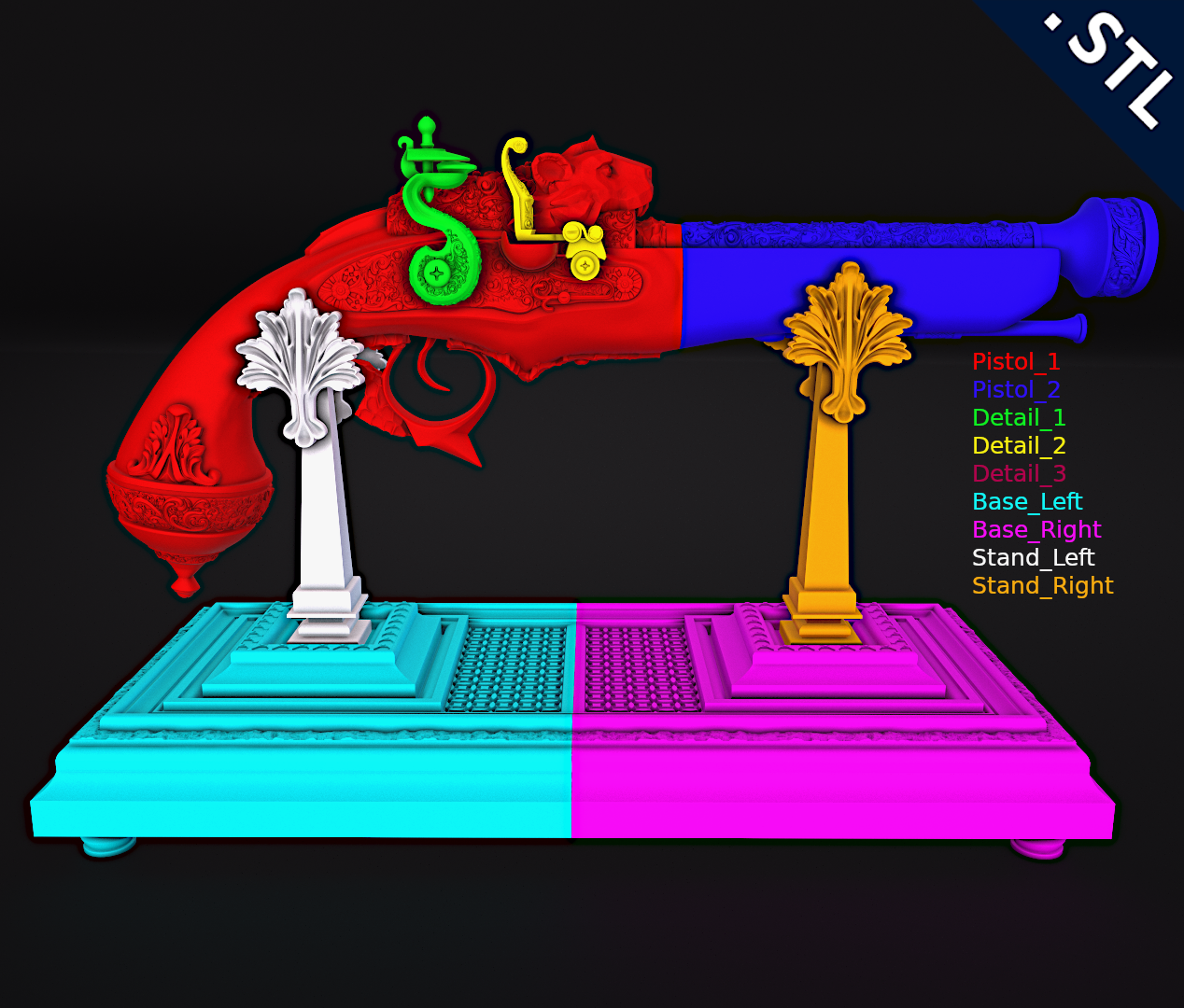 STL file Flintlock Pistol & Pistol Display Stand 🔫・3D printable model ...