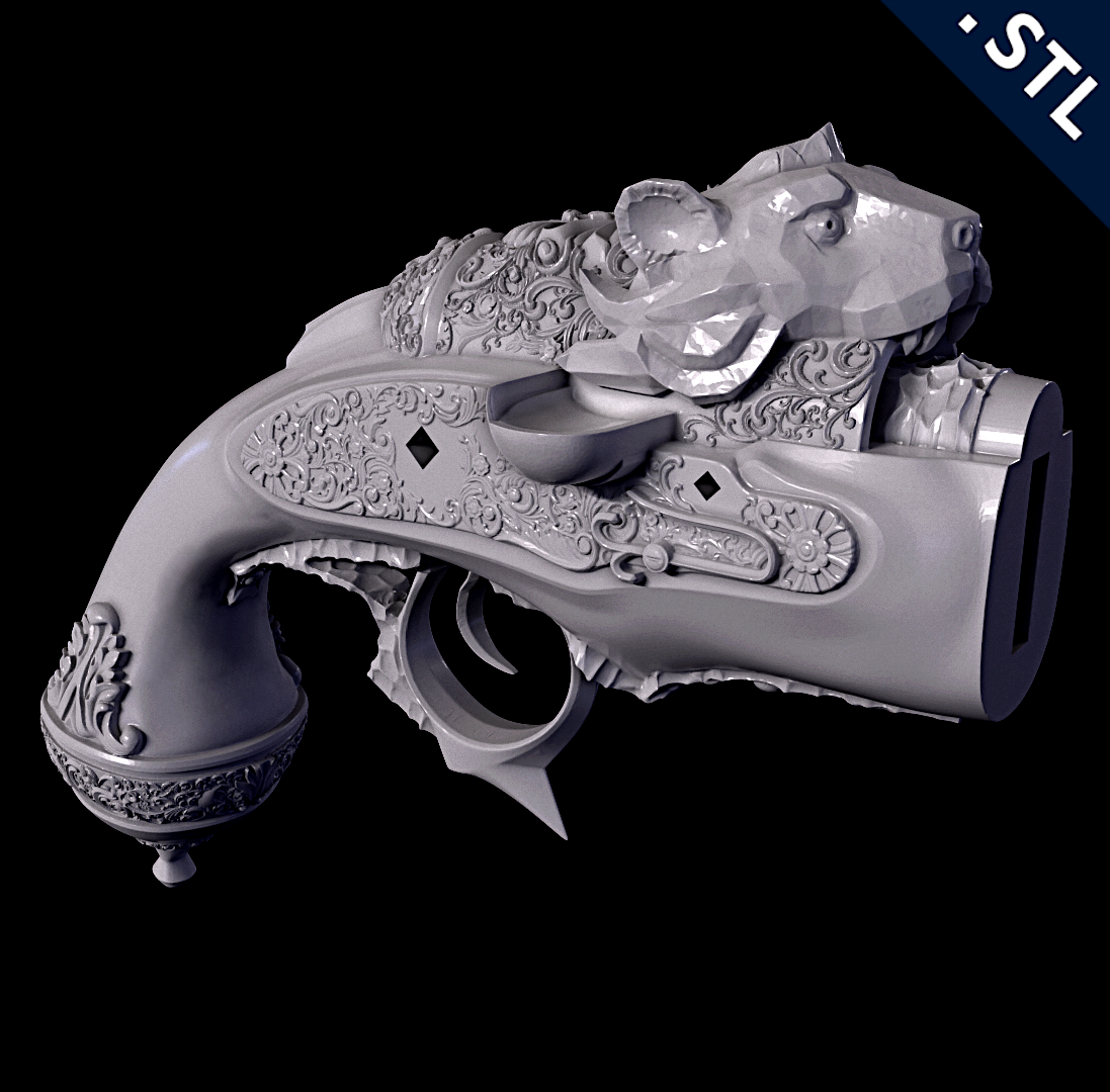 STL file Flintlock Pistol & Pistol Display Stand 🔫・3D printable model ...