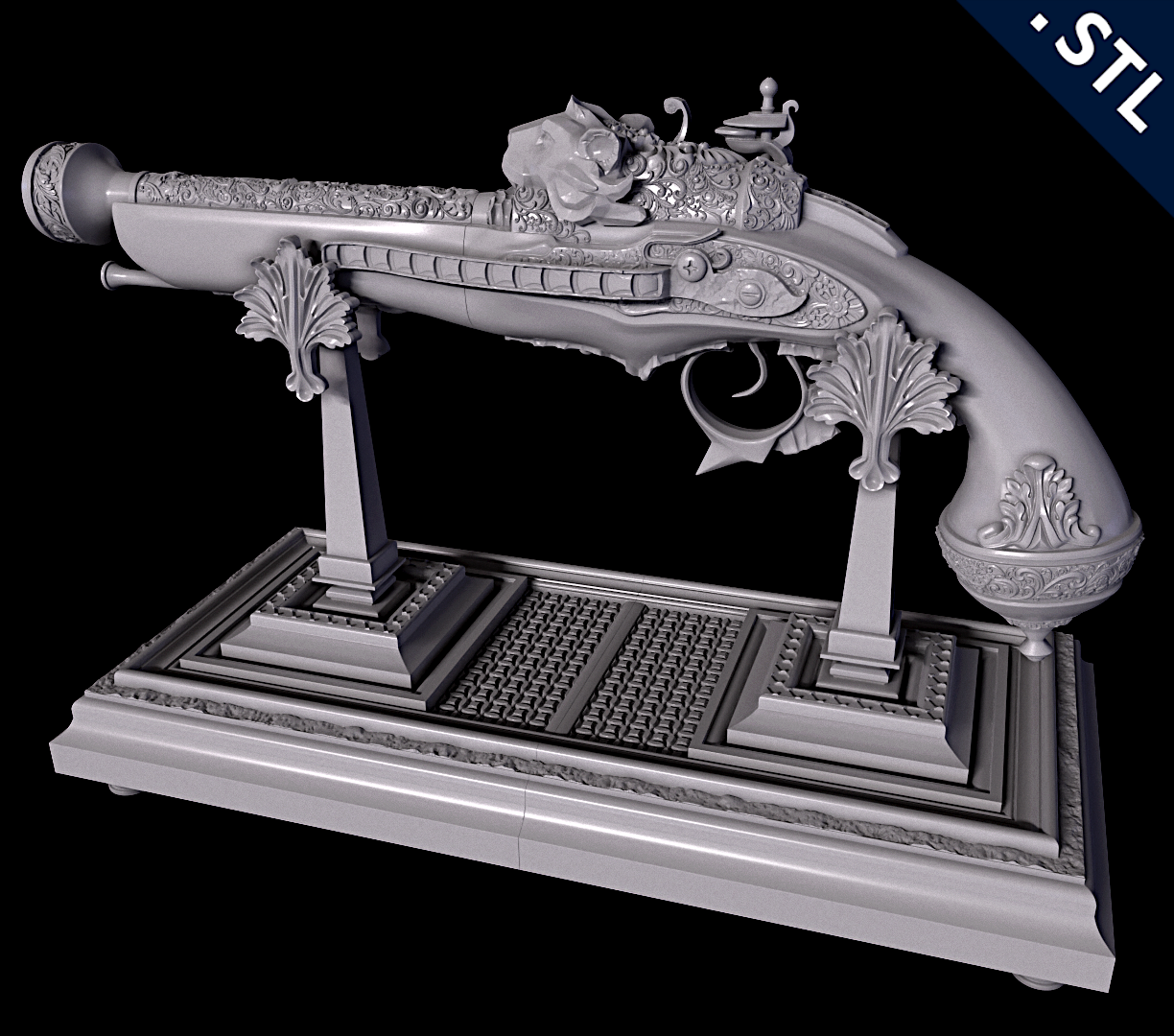 STL file Flintlock Pistol & Pistol Display Stand 🔫・3D printable model ...