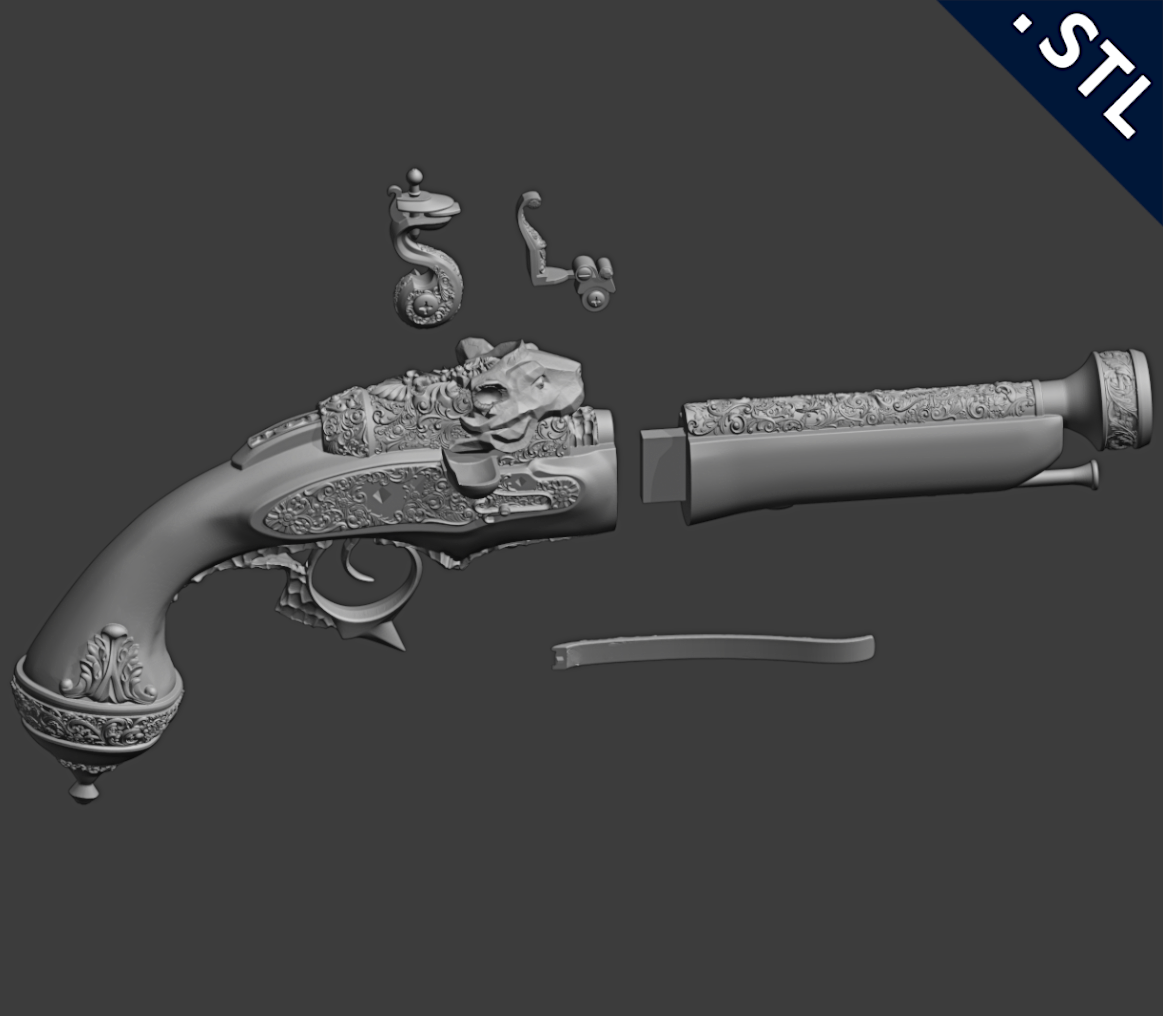 STL file Flintlock Pistol & Pistol Display Stand 🔫・3D printable model ...