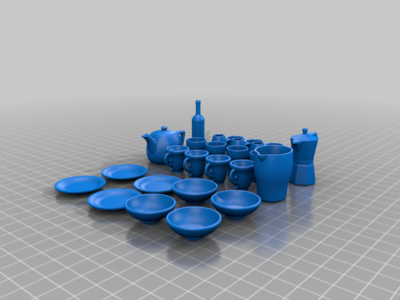 Free STL file tableware (plates, glasses, cups, coffee maker, kettle ...