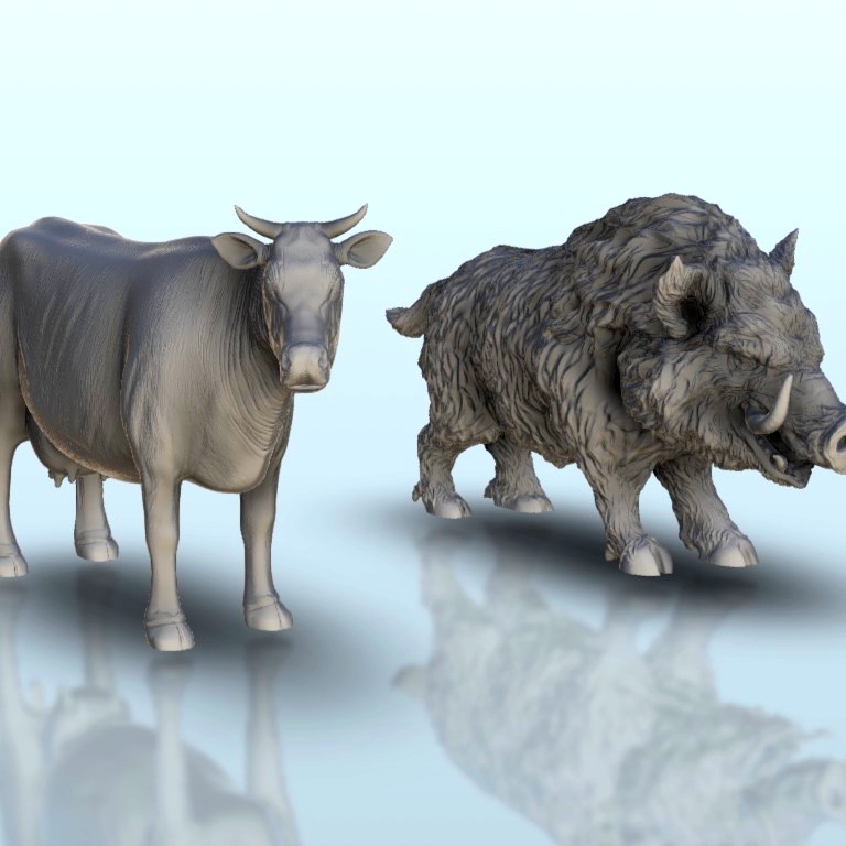 STL-Datei Set of farm animals - boar + cow + duck + goat + horse ...