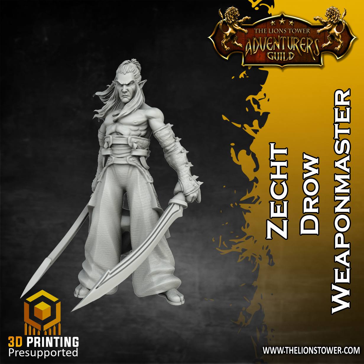 3D file Allies and Enemies - Zecht, Drow Weaponmaster (32mm scale, Pre ...