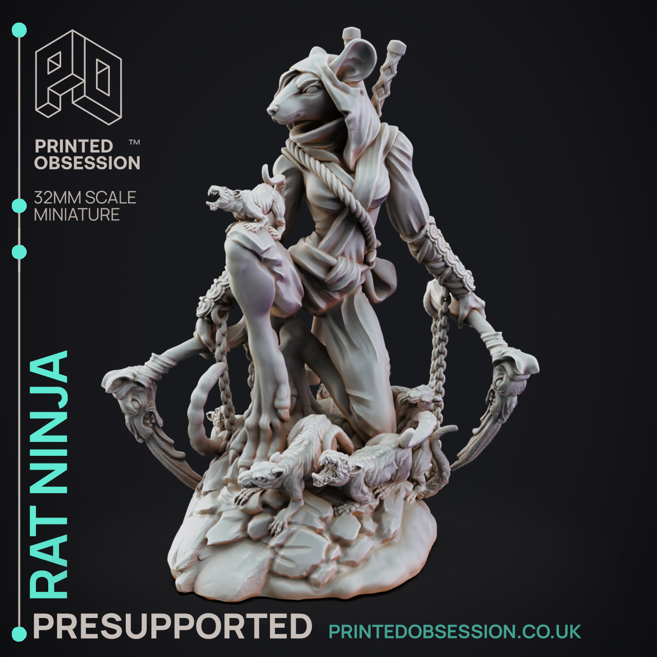 3D file Rat Ninja - Assassin - PRESUPPORTED - 32mm scale・3D printable ...