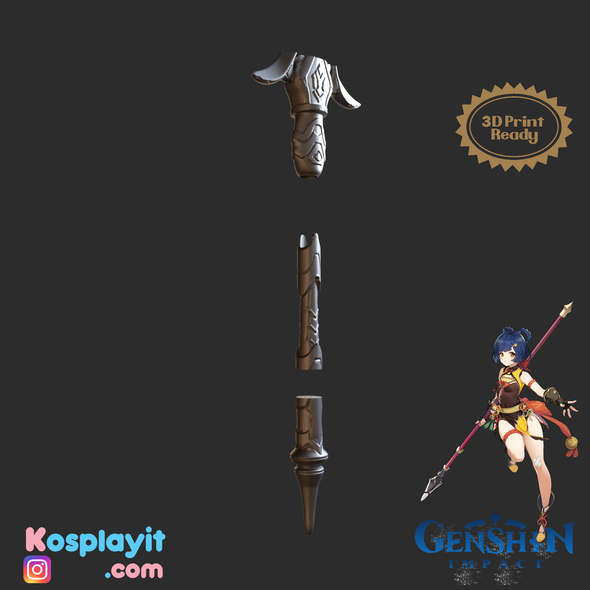 STL file Genshin Impact - Kitain Cross Spear - Digital 3D Model Files ...