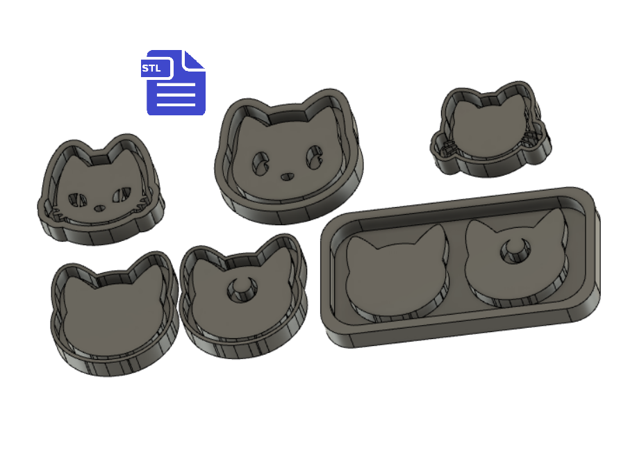 3D file Cat Faces & Heads Set Silicone Mold Trays・3D printing design to ...