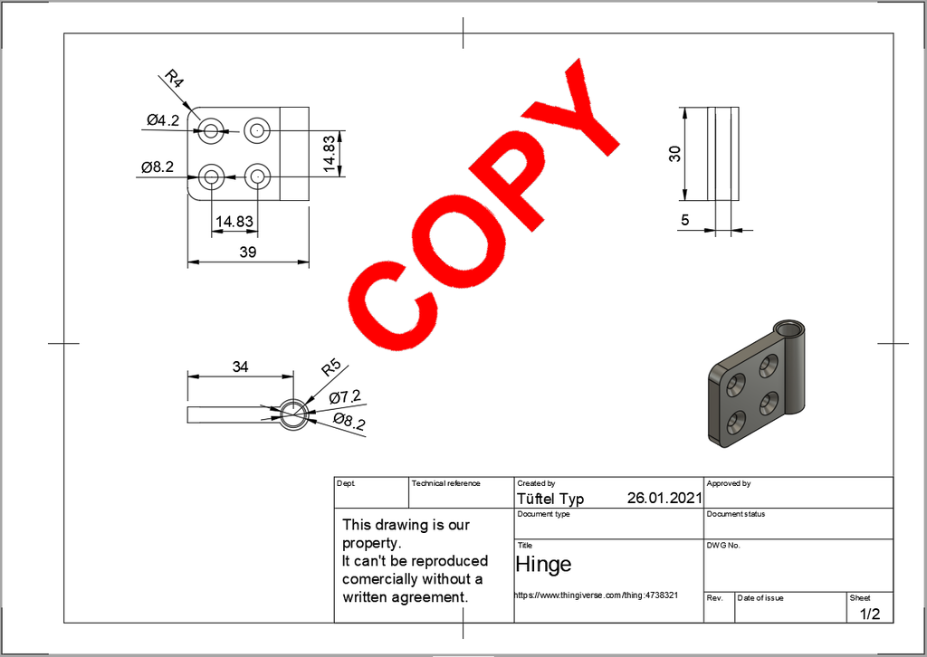Free 3D file Simple Hinge ⚙️・Design to download and 3D print・Cults