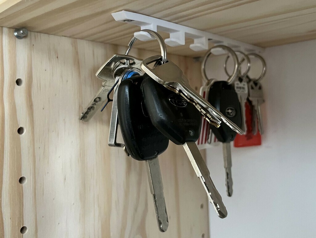 Free 3D file Under-shelf key hook - 6 key rings・3D printable model to ...