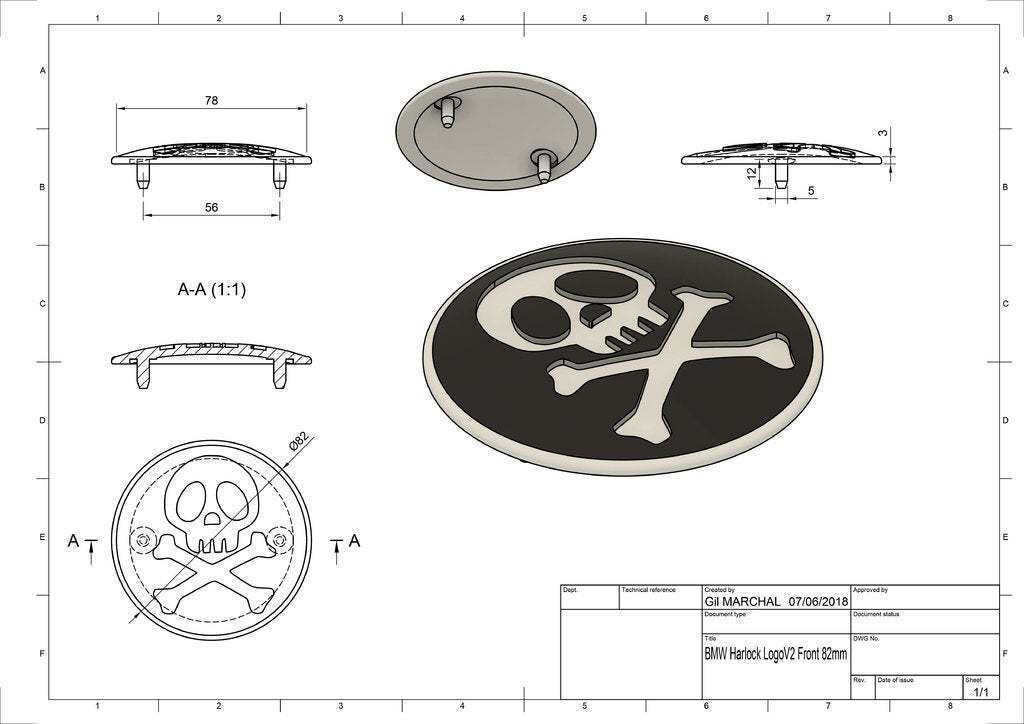 STL file hood / trunk logo Captain Harlock / Albator 82mm / 74mm for ...