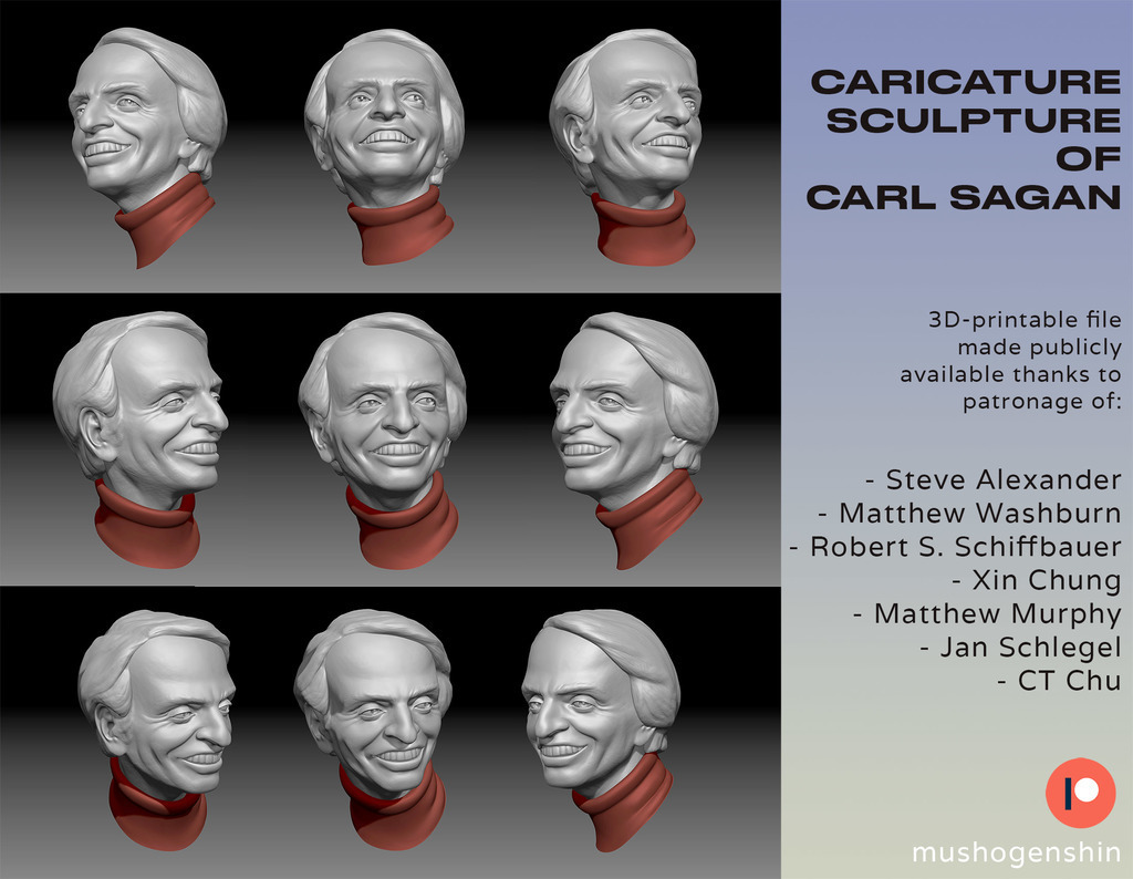 Free 3D file Caricature Sculpture of Carl Sagan・3D printer model to ...